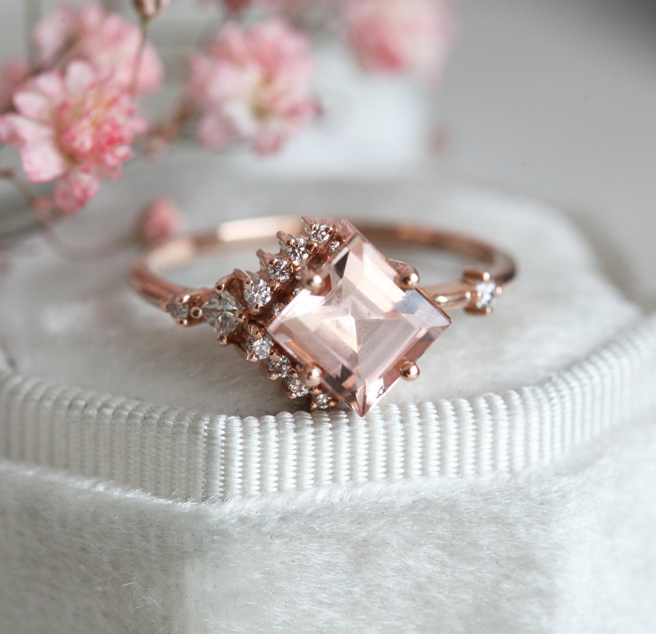Aria Peach Morganite & Diamond Cluster Ring – Capucinne