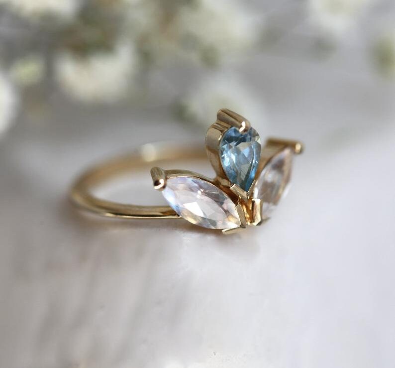 Lyanna Floral Moonstone and Aquamarine Ring | Capucinne