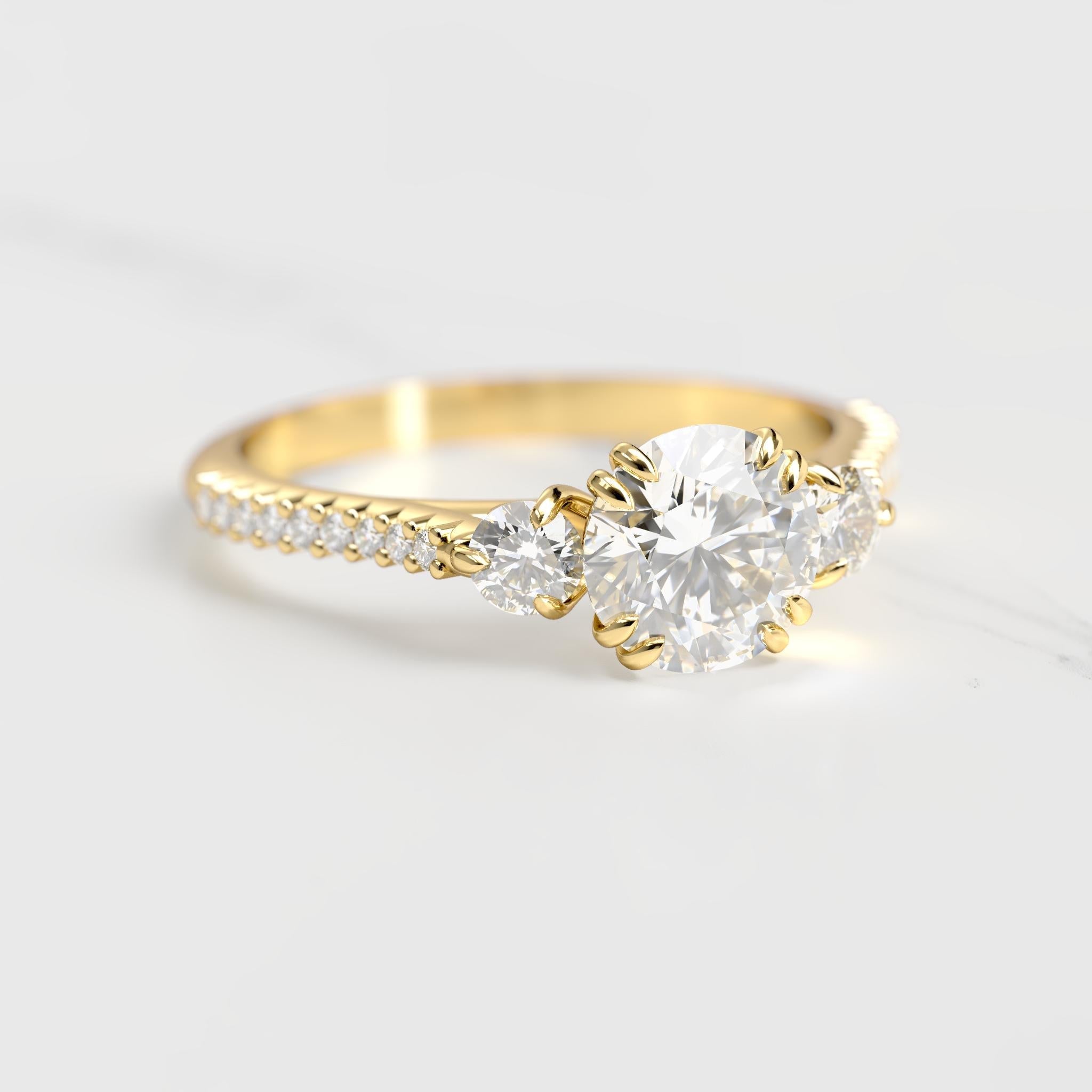 Round Half Pave Diamond Ring with Accent Stones – Capucinne