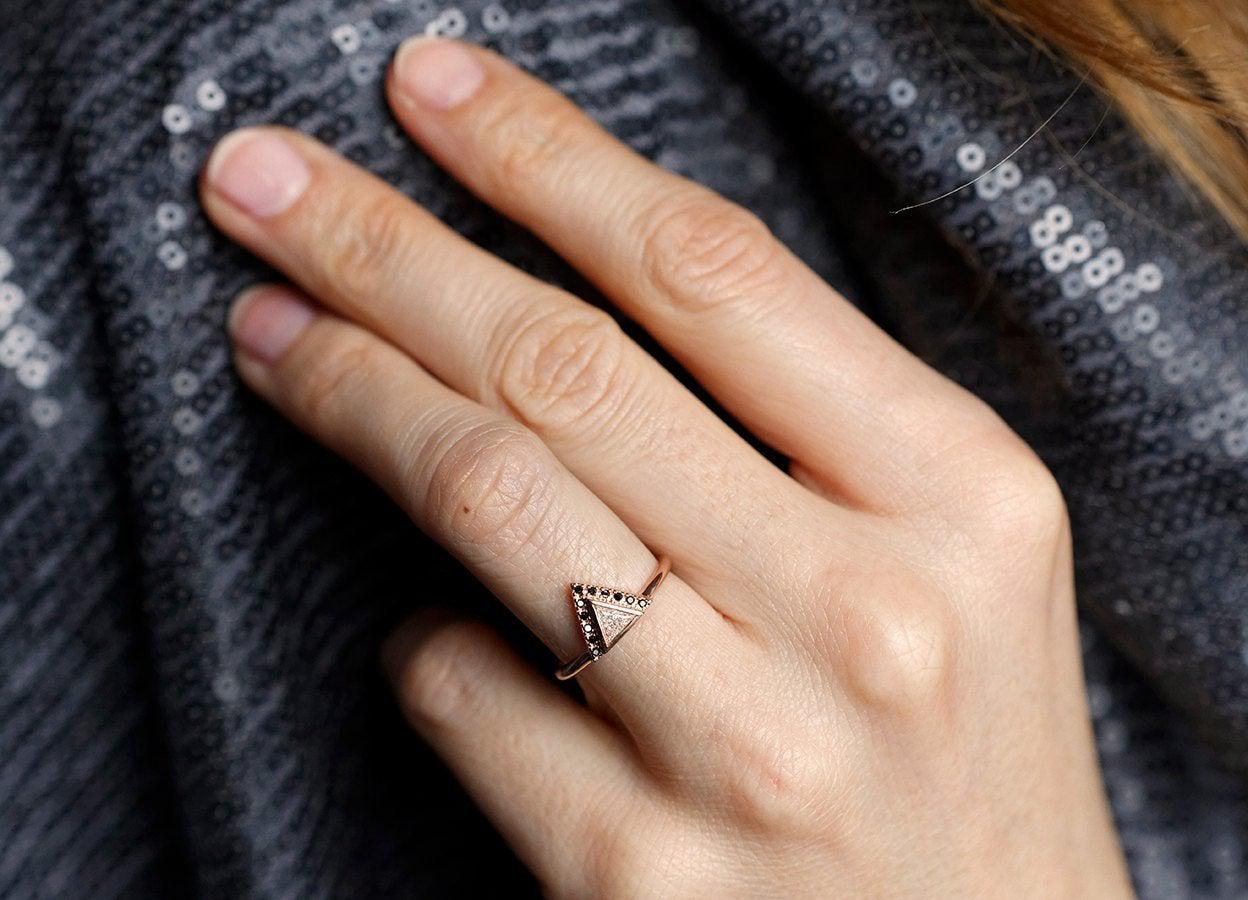 Triangle Diamond Engagement Ring, Black Diamond Ring | Capucinne